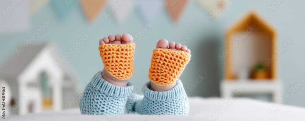 A close-up of an infant s feet kicking in the air, with tiny toes ...