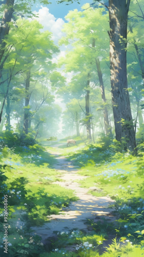 Enchanted Anime-Style Forest with Whimsical Banners: A Mystical ...