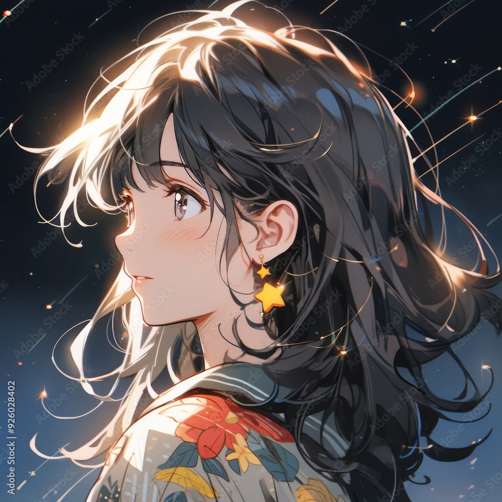 Enchanting Anime-Style Girl Under the Starry Night Sky: A Realistic Yet ...