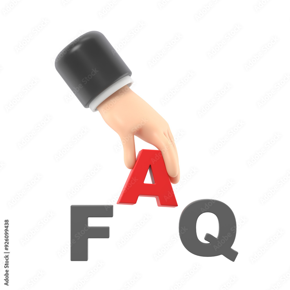 3d hand and word FAQ concept,Transparent Backgrounds Mock-up.Supports ...