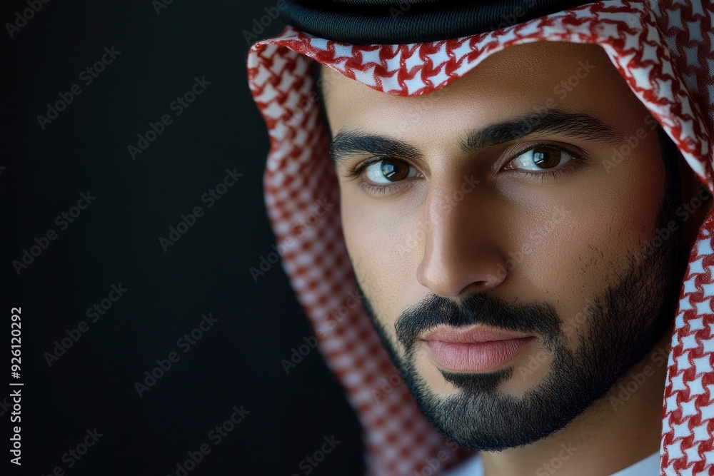 Handsome arab middle-eastern man with traditional kandora in studio ...