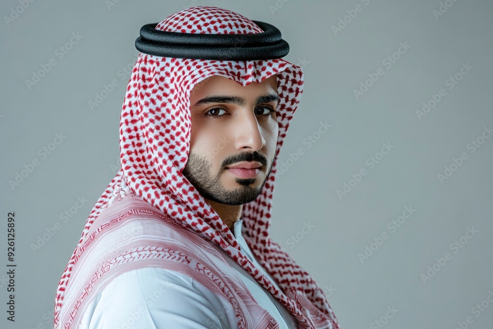 Handsome arab middle-eastern saudi arabian man with traditional saudi ...