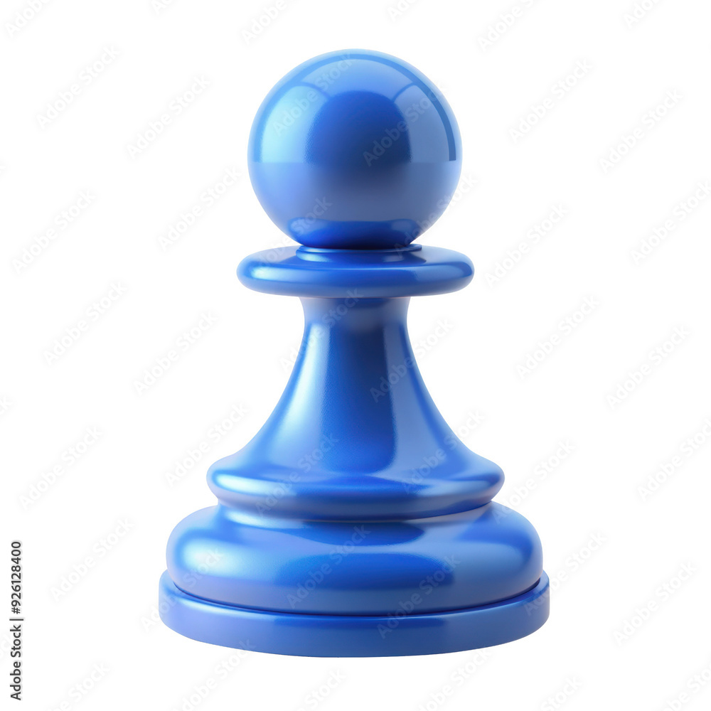 3D illustration of a blue chess pawn piece with a smooth, shiny finish ...