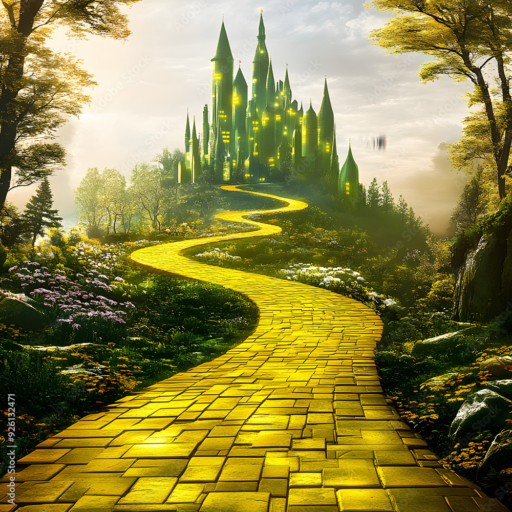 enchanted yellow brick road leading to magical emerald city in ...