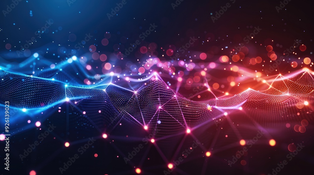 A glowing network of technology nodes and lines. Banners, posters, and ...