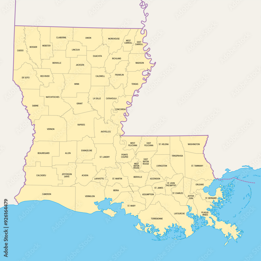 Vector de Stock Louisiana, U.S. state, political map with borders and ...
