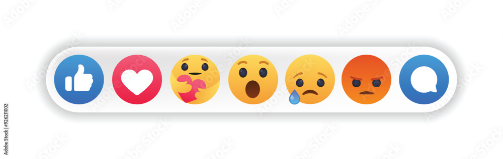 Facebook reactions. social media smiley emoji face ; thumb up icon ...