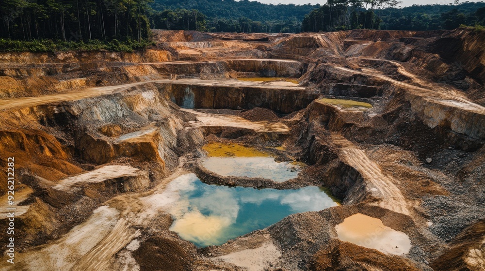 Environmental impact of gold mining exposing deforestation and polluted ...