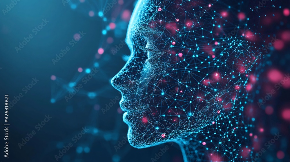 A conceptual representation of a human face made of interconnected ...