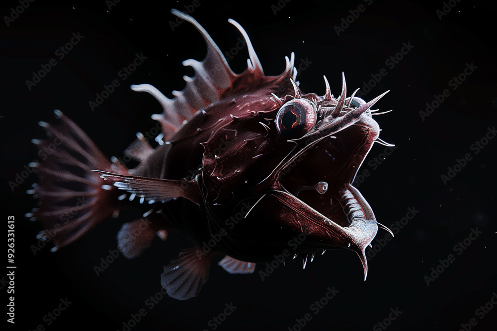 Scary looking photo of a deep-sea fish in murky water. Frightening and ...