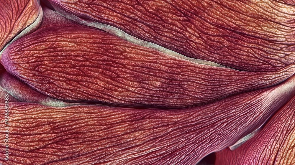 Microscopic observation of muscle tissue, showing detailed striations ...