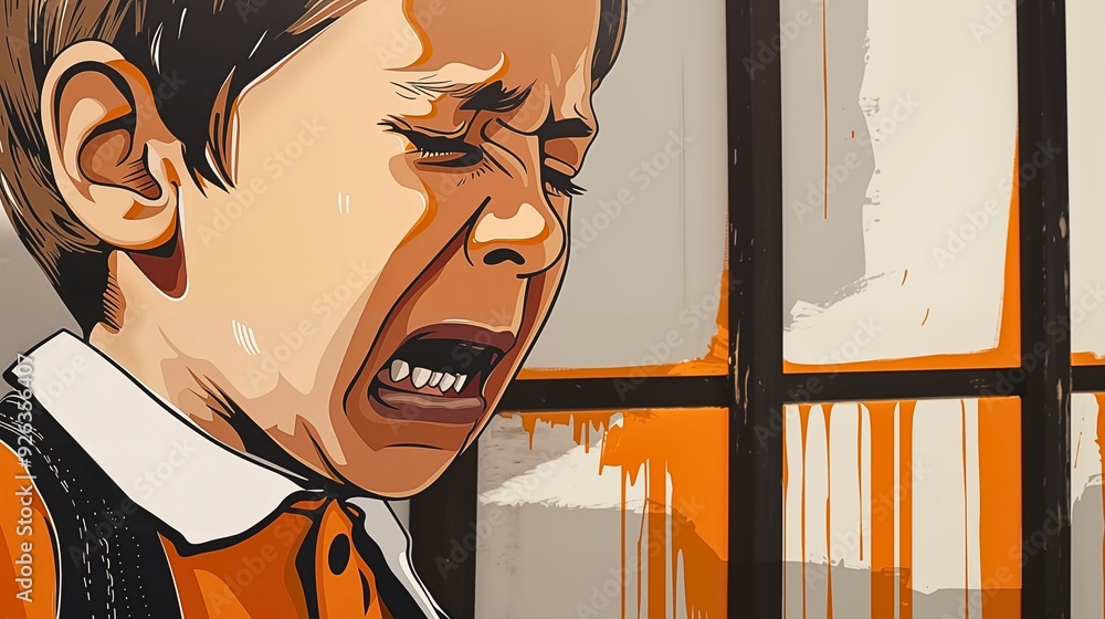 Distressed school boy crying outside classroom after bullying, concept ...