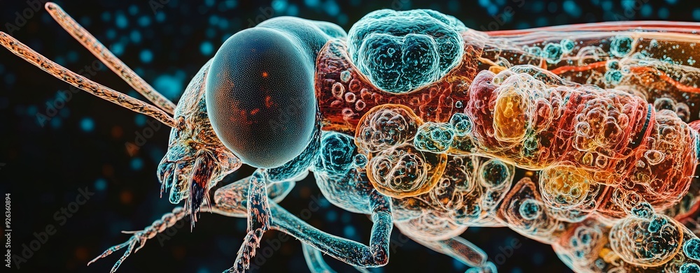 Microscopic image of insect anatomy, showing detailed body structures ...