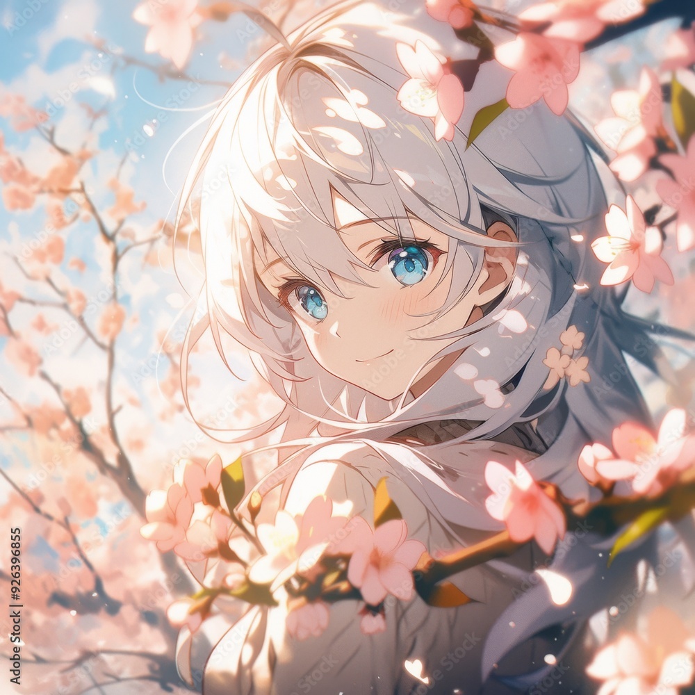 Spring Blossoms: A Close-Up of an Anime Girl Embracing the Vibrant ...