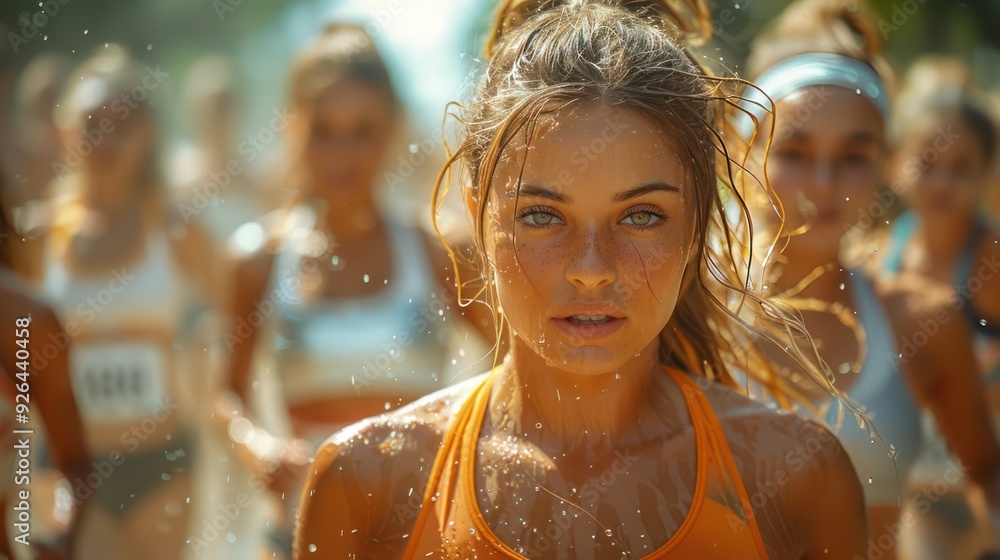 Professional Female Runners Competing in Track and Field Race at ...