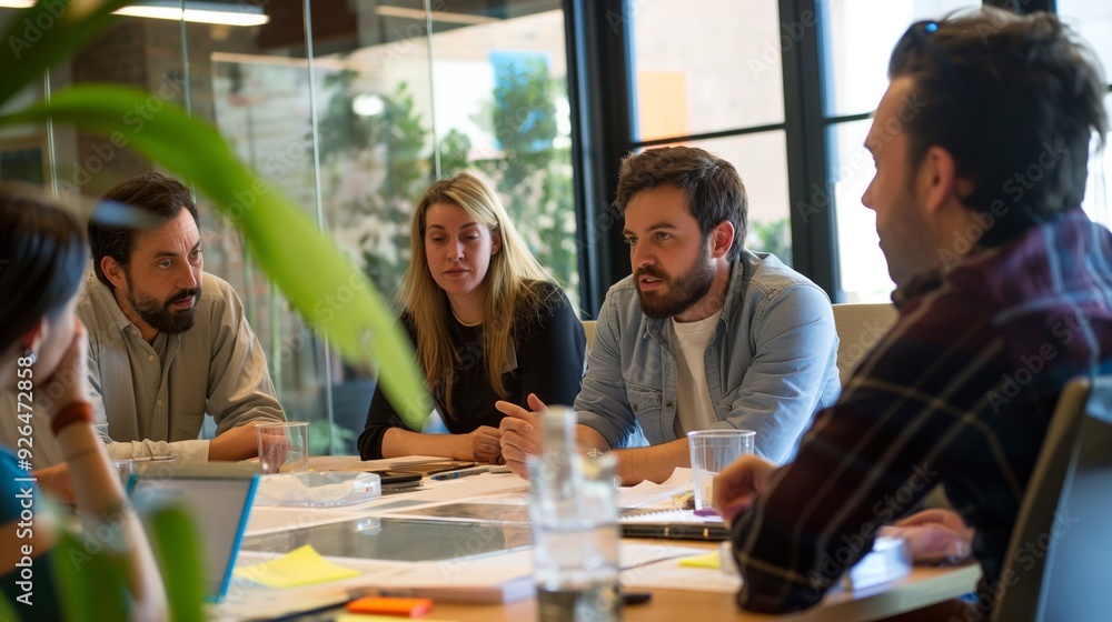 group of innovators brainstorming ideas for a disruptive technology ...