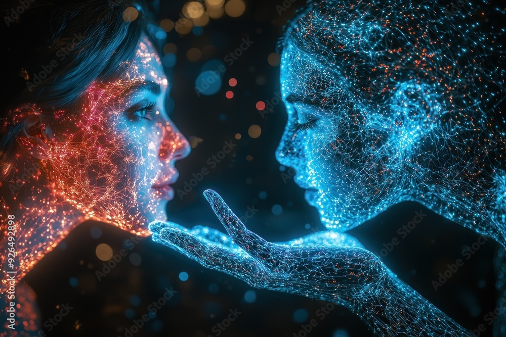 Image of two people separated by a vast digital divide, yet reaching ...