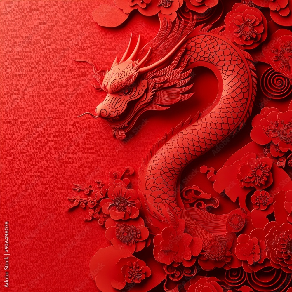 Elegant Snake Zodiac: Traditional Chinese New Year Paper-cut Design on ...