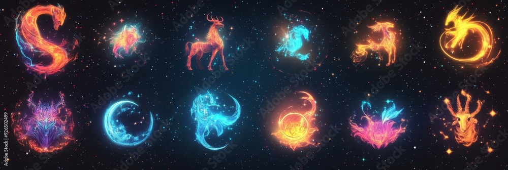 Стоковая иллюстрация «Cosmic Chinese Zodiac: Abstract AI-Generated Art ...