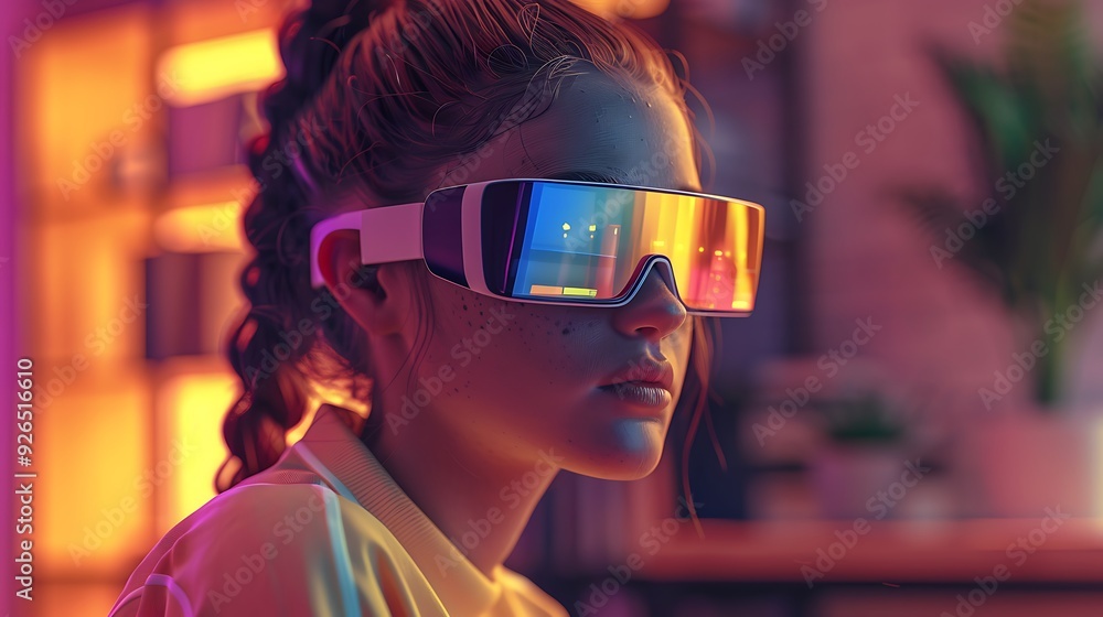 A student wearing AR glasses engaging with an AI tutor, with augmented ...