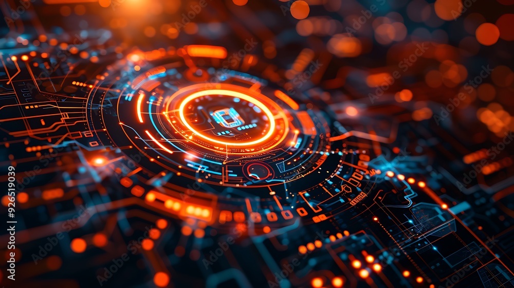 AI systems detecting and preventing cyber threats, visualized with a ...