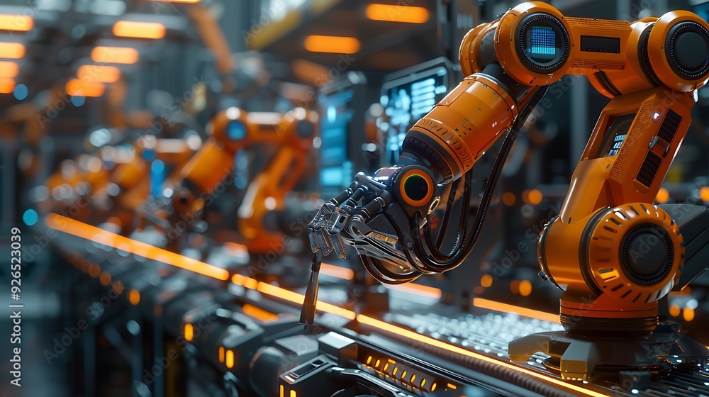 AI-powered robots performing high-precision tasks in a smart factory ...