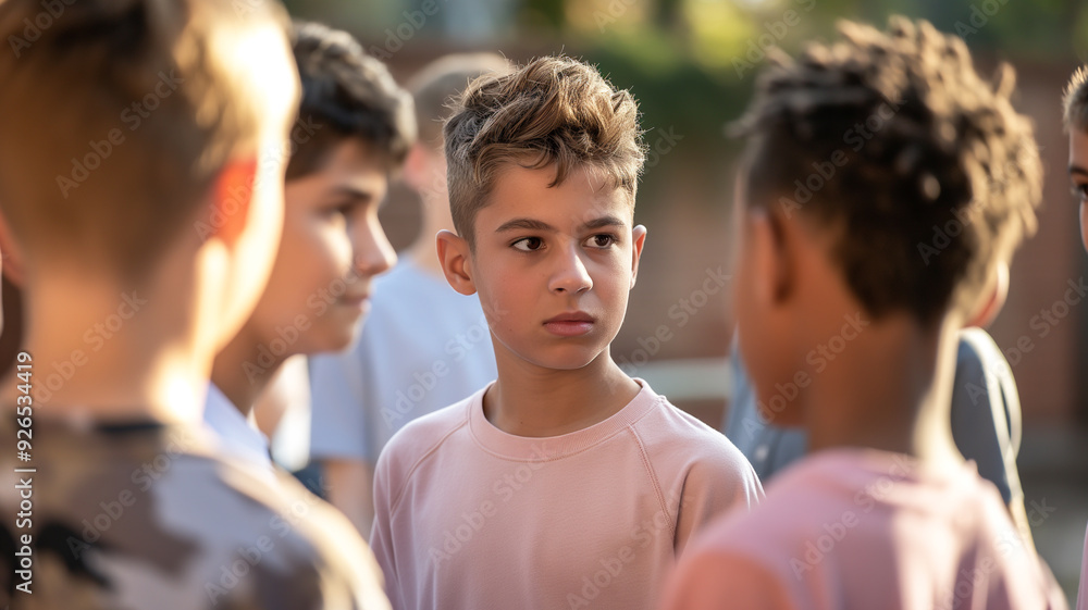 Speaking up against bullies: A brave boy’s stand at school. Stock Photo ...