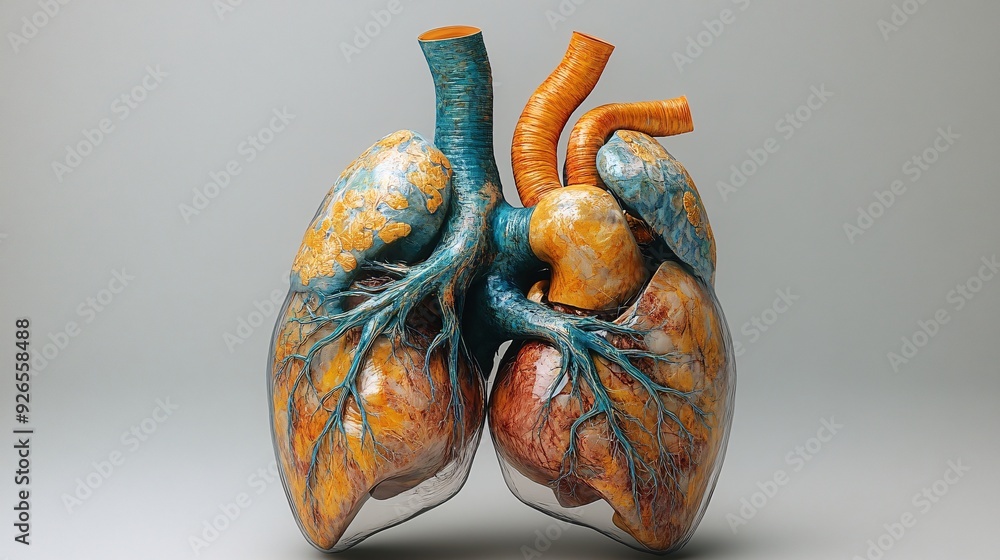 3D Human Heart and Lungs Together: A detailed 3D model showing the ...