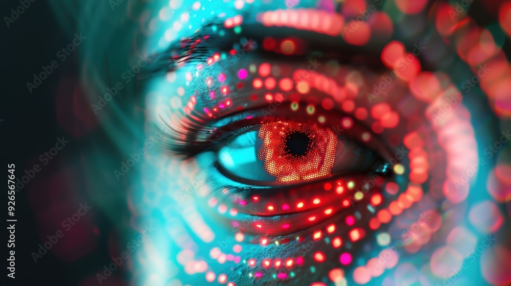 A futuristic biometric scanner recognizing a person's retina for ...