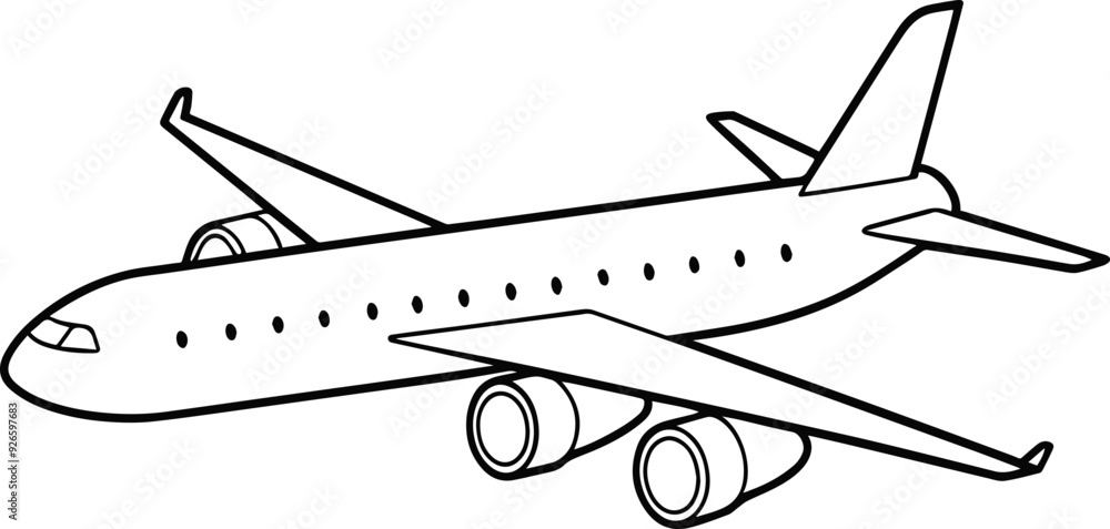 airplane outline silhouette vector illustration, coloring book page ...