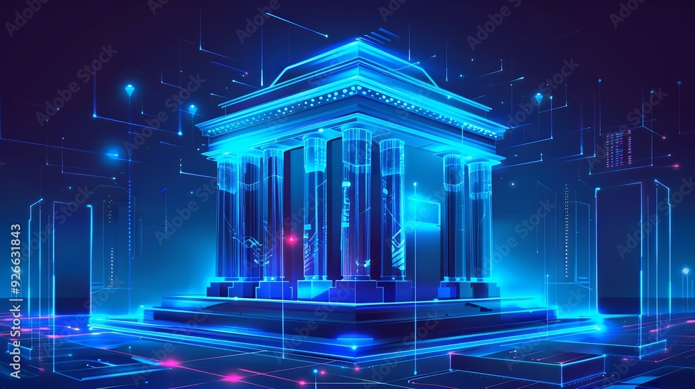 Bank building. Mobile banking concept. 3D realistic business object ...