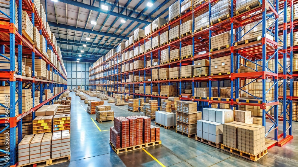 A sprawling warehouse filled with stacked crates and shelves ...
