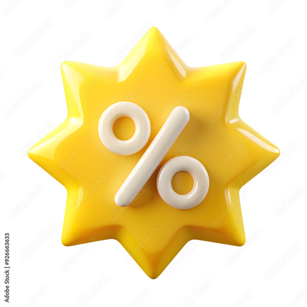 3D Yellow Sunburst with Percentage Symbol. yellow sunburst shape ...