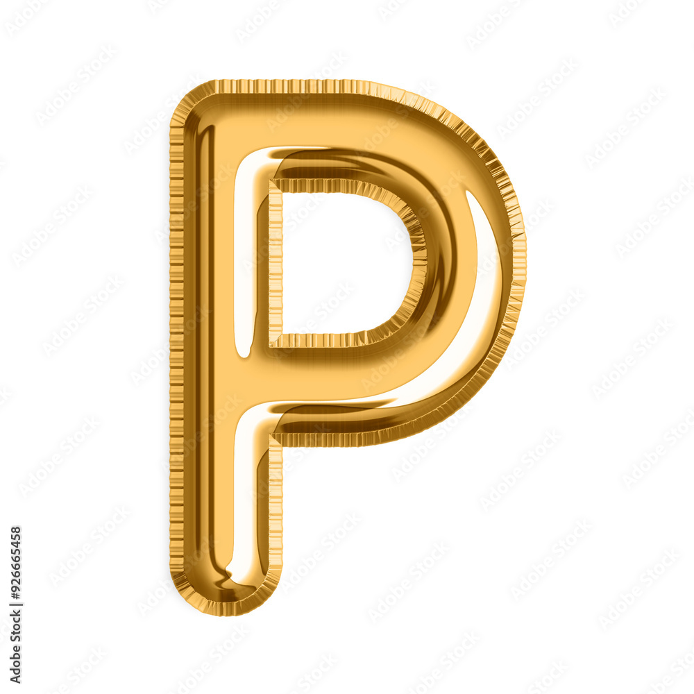 English Letter P in gold foil balloon isolated on transparent ...