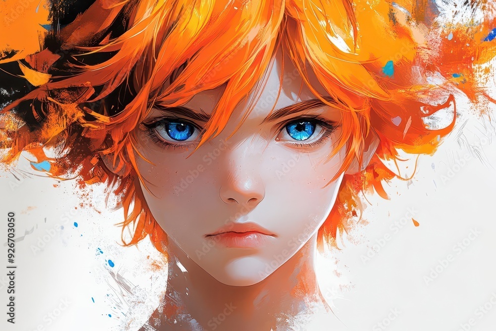 stylized anime boy portrait vibrant hair color expressive eyes dynamic ...