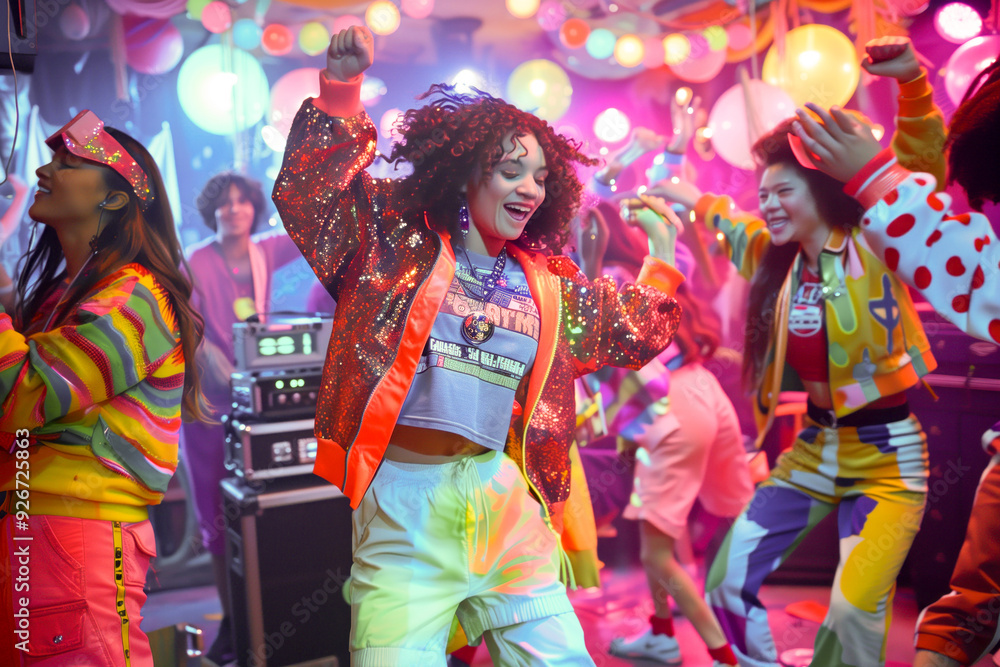 Foto de Stock Young people dancing at vibrant 90s-themed party | Adobe ...