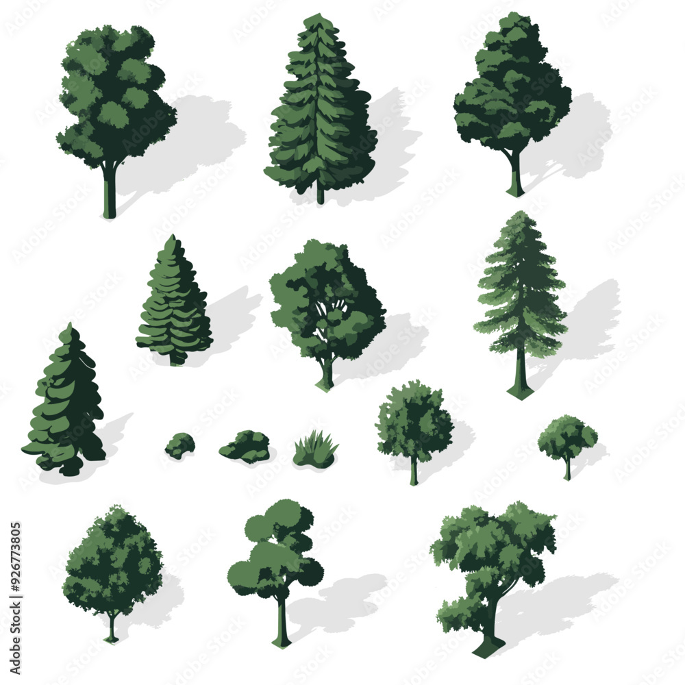 isometric tress, set of axonometric trees Stock Vector | Adobe Stock