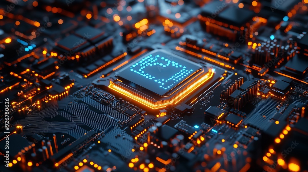 CPU chip on a motherboard representing a central computer processor concept Quantum computer ...