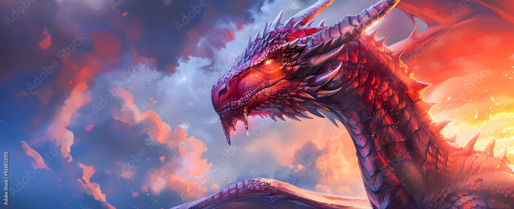 Majestic fire breathing dragon soaring in dramatic stormy skies a ...