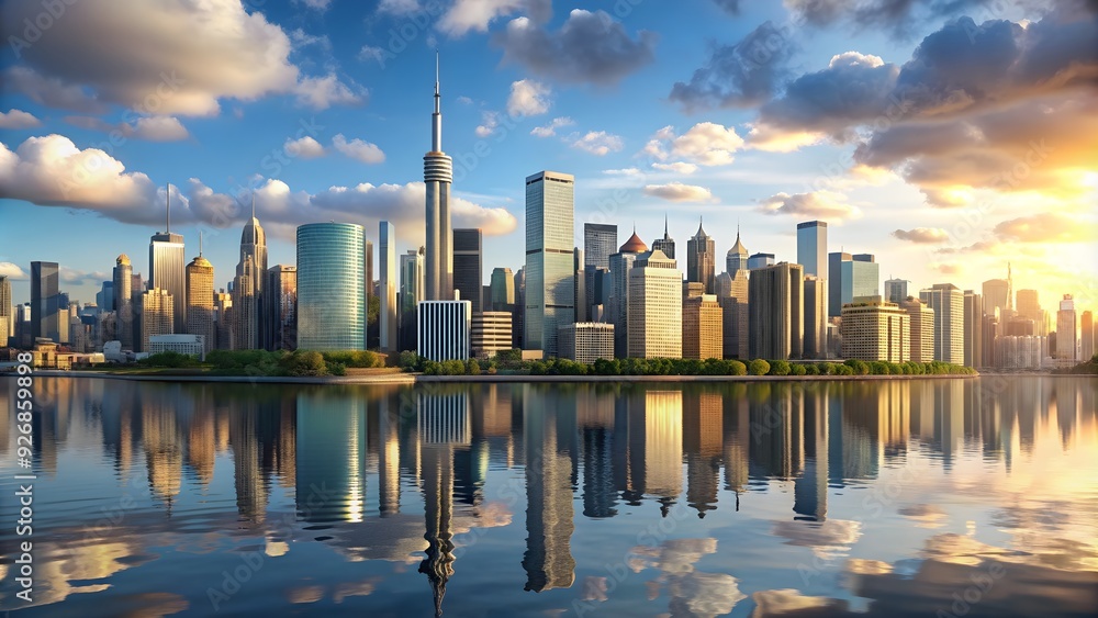 ภาพประกอบ Stock City skyline in equidistant projection HDRI map for ...