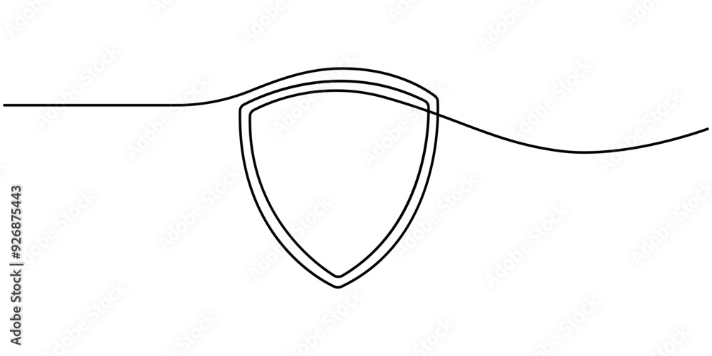Continuous single line drawing of shield. One line protect linear ...
