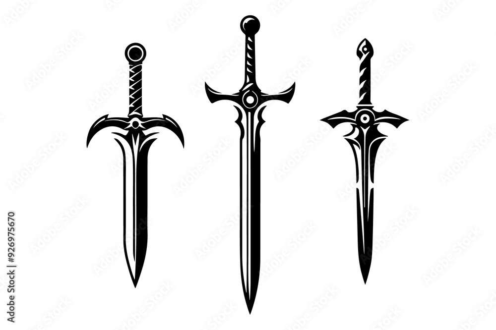 Set of Sword silhouette vector illustration isolated on transparent ...