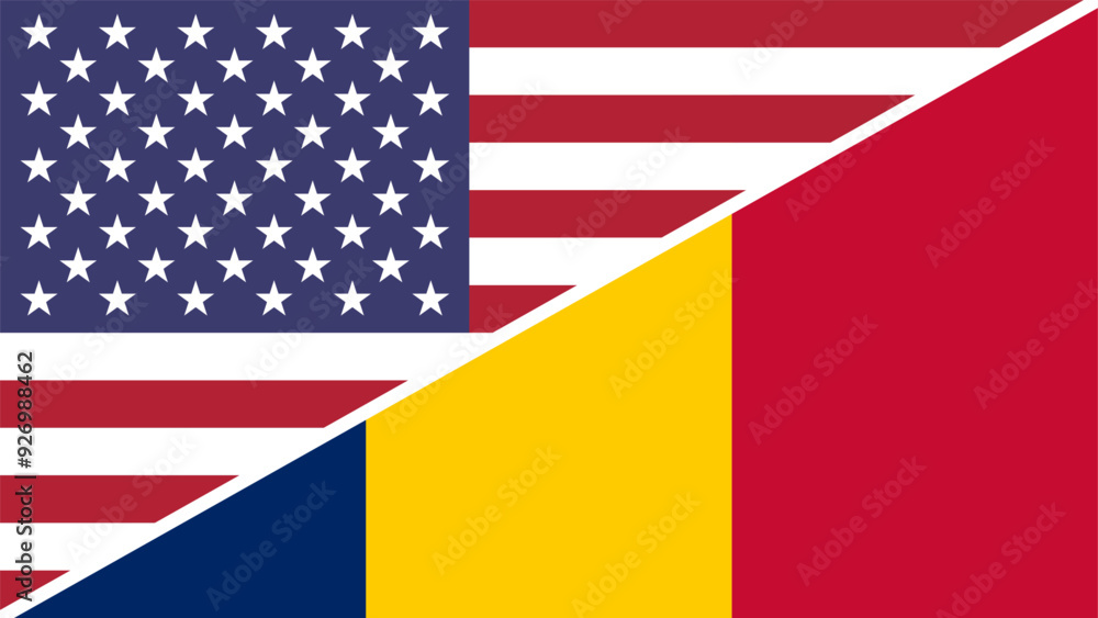 Chad and United States flags combined in a split design vector ...