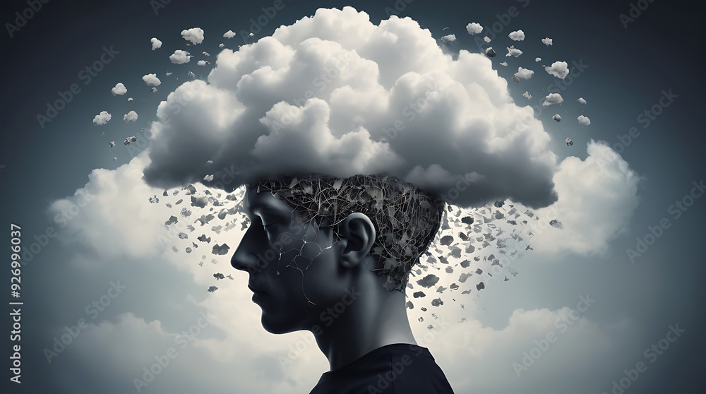 Mental Addiction and mind clutter with social concept of person's head ...