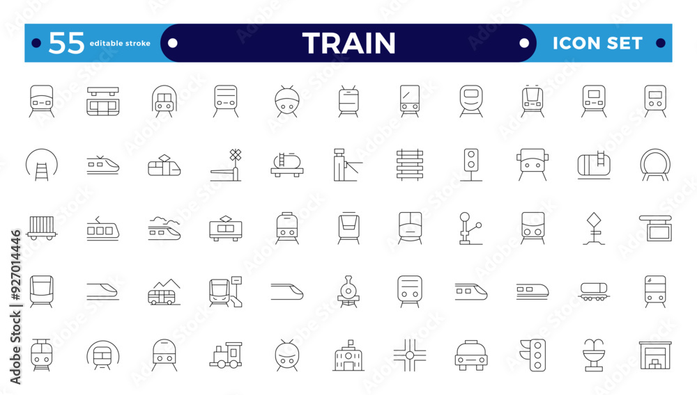 Train and railways icon set. intercity, international, freight trains ...