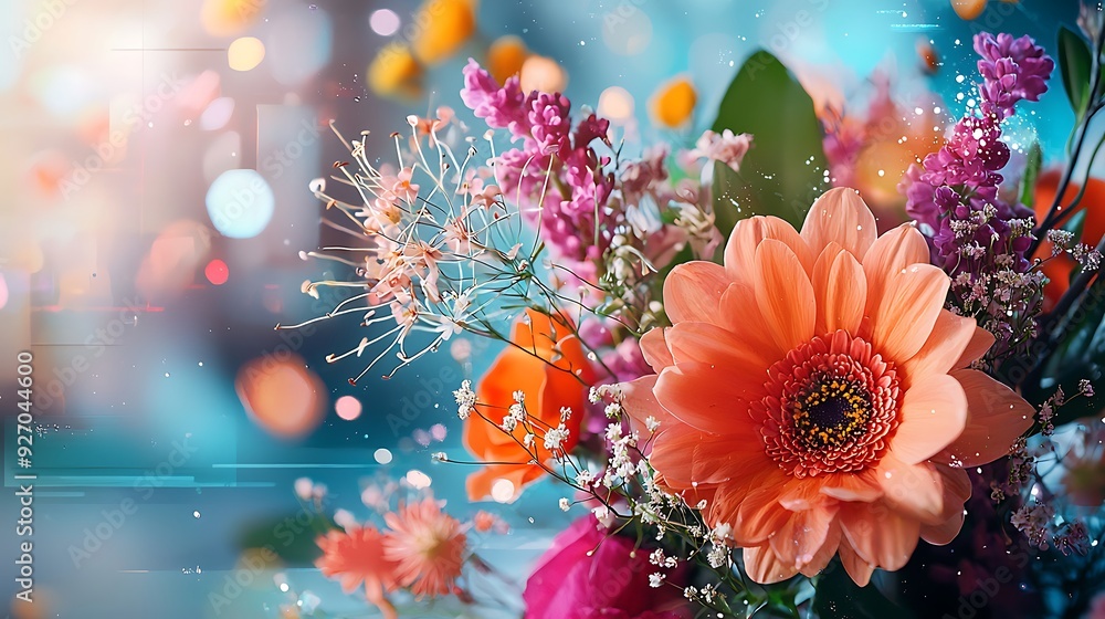 Advanced bio-tech with cyber-enhanced flowers blooming, where nature ...