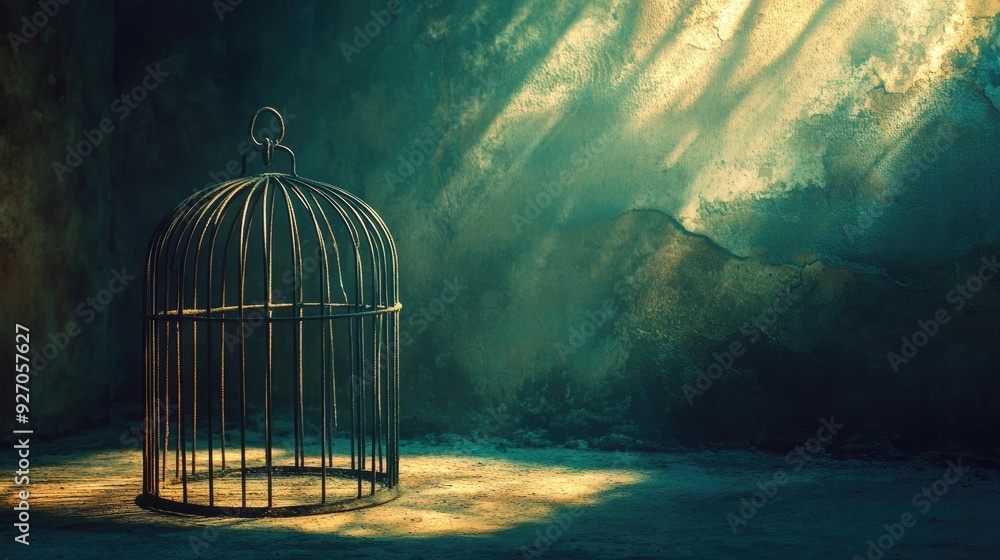Open bird cage, empty and symbolic of freedom, highlighting the concept ...