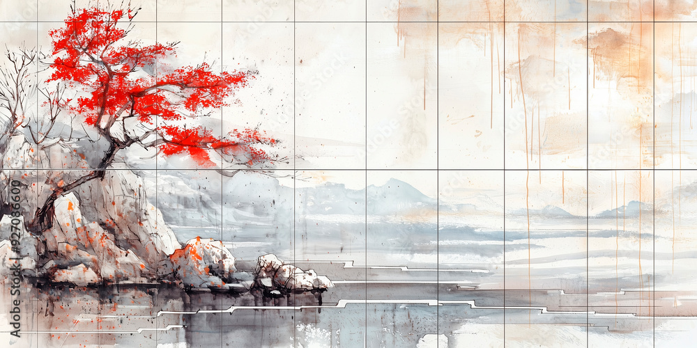 Traditional eastern art. Ink painting. Zen. ancient scroll. Fantasy ...