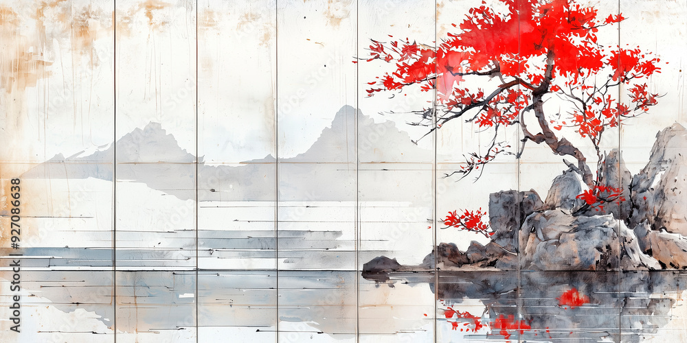 Traditional eastern art. Ink painting. Zen. ancient scroll. Fantasy ...