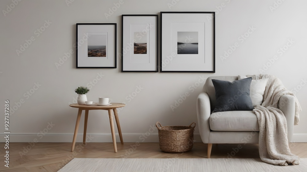 High resolution photo frame on the wall interior image template, empty ...